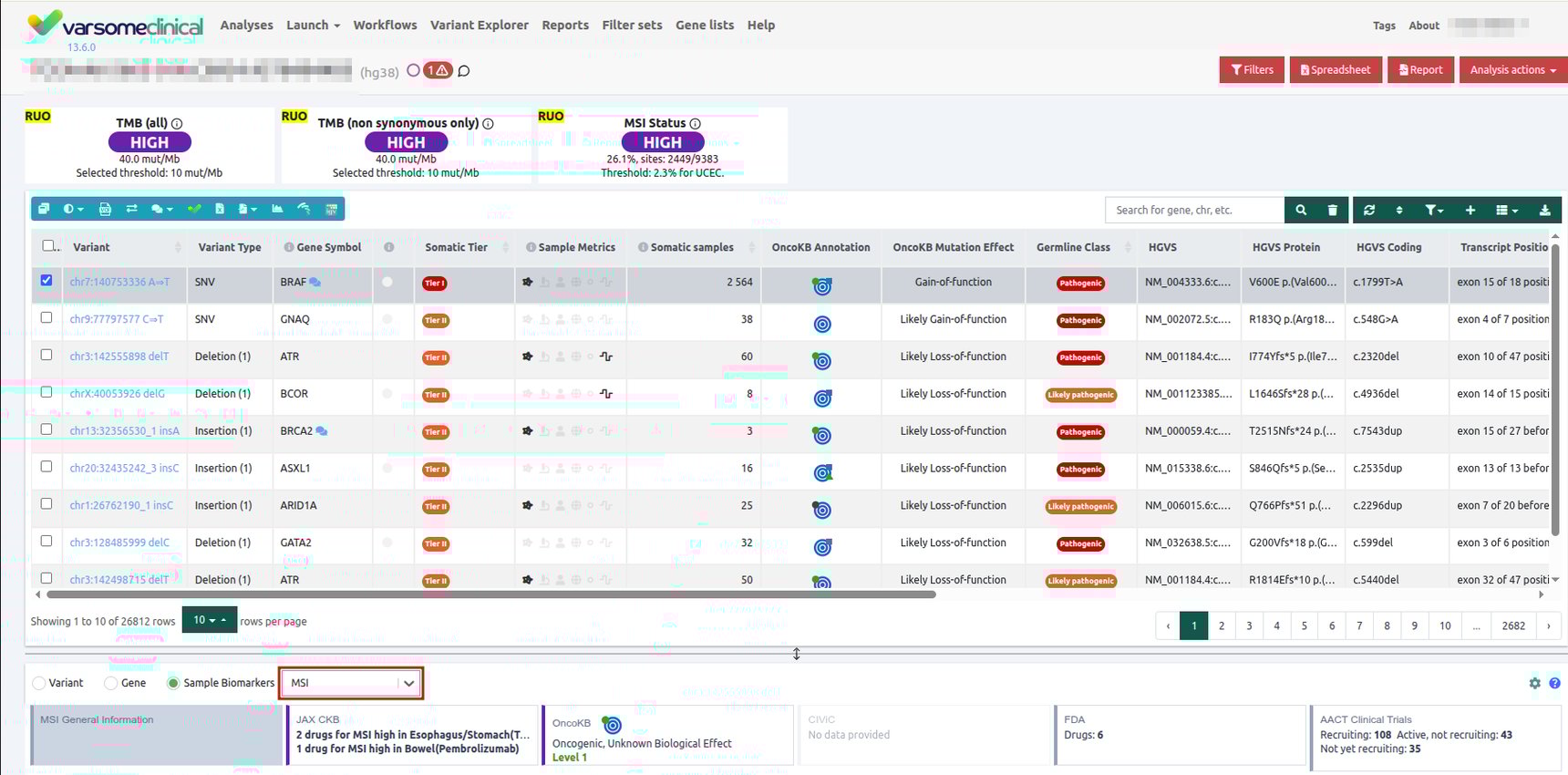 Microsatellite Instability (MSI) analysis on VarSome Clinical